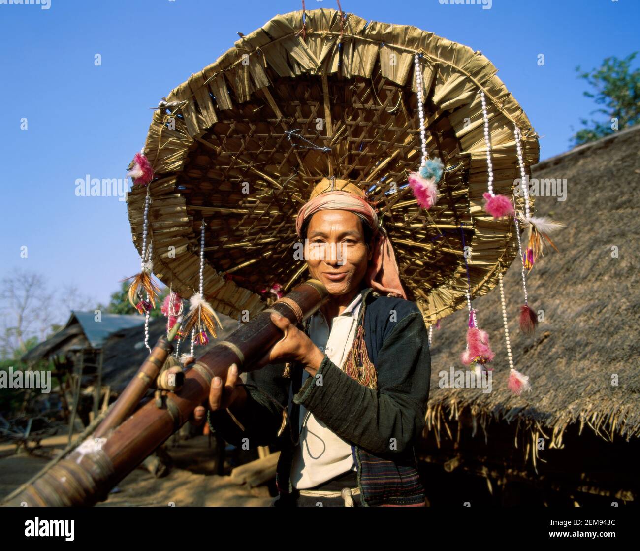 ASia,Thailand, Golden Triangle, Chiang Rai, Meo Hill Tribe Man Smoking ...
