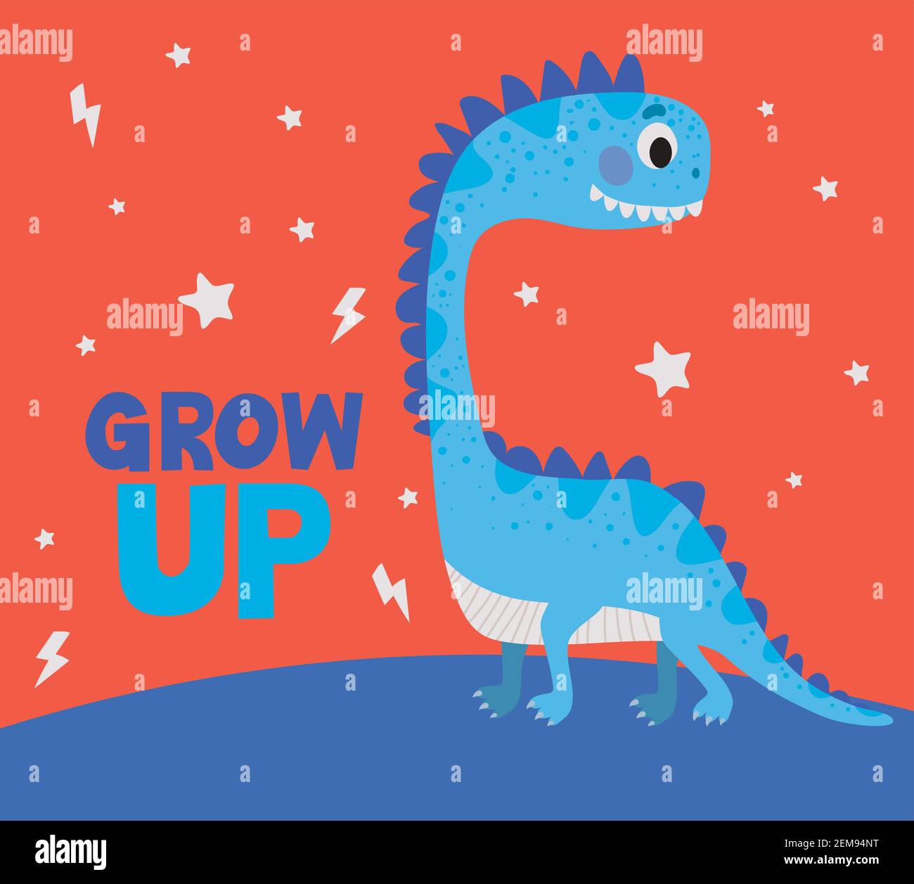 grow up lettering and one kids illustration of a blue dinosaur Stock ...
