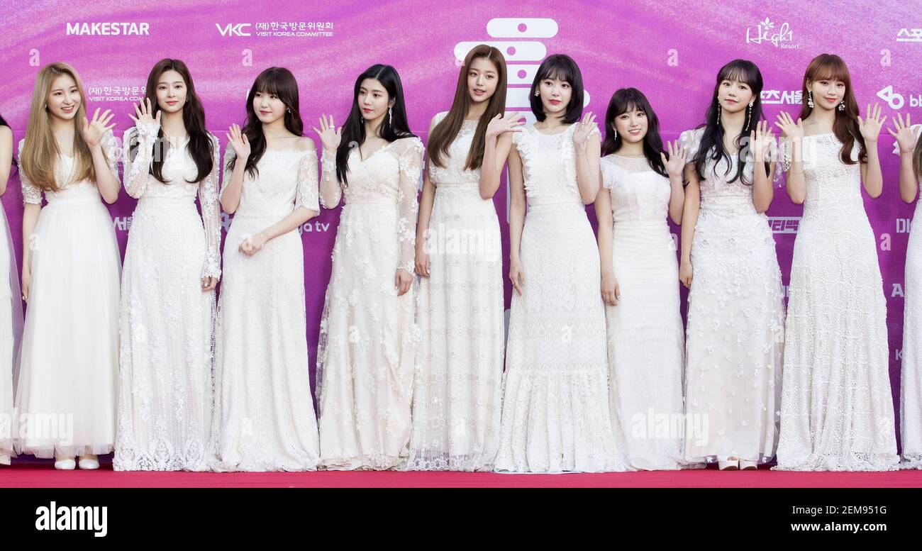 South Korean-Japanese project K-Pop girl group IZ*ONE, attend a photo ...