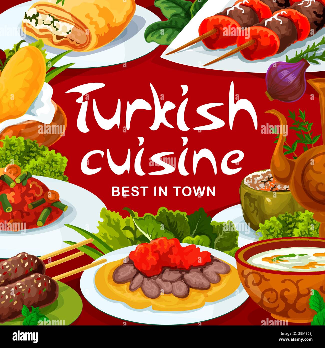 Turkish cuisine food restaurant menu, vector traditional dishes and ...