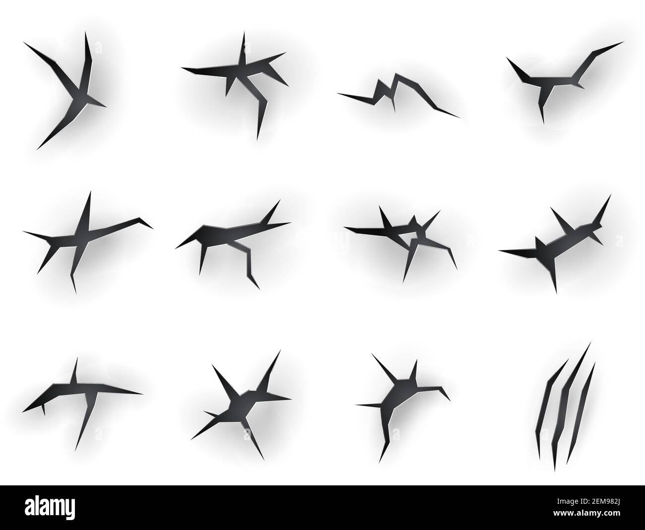 Cracks torn with claw scratches, vector realistic icons on white paper ...