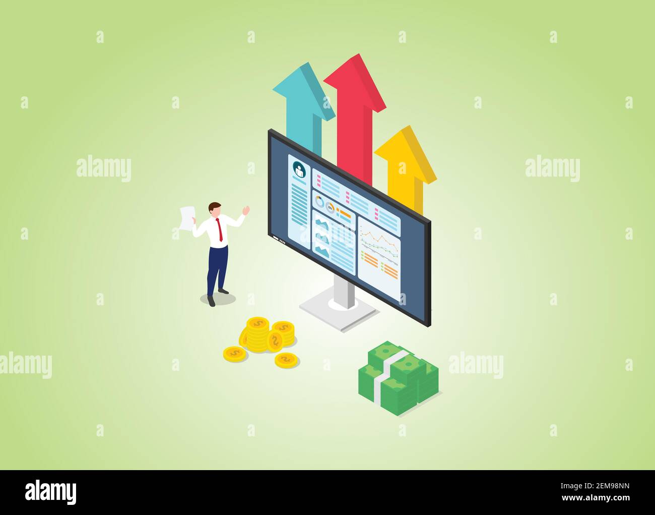 profitable online business concept with graph and chart and modern ...