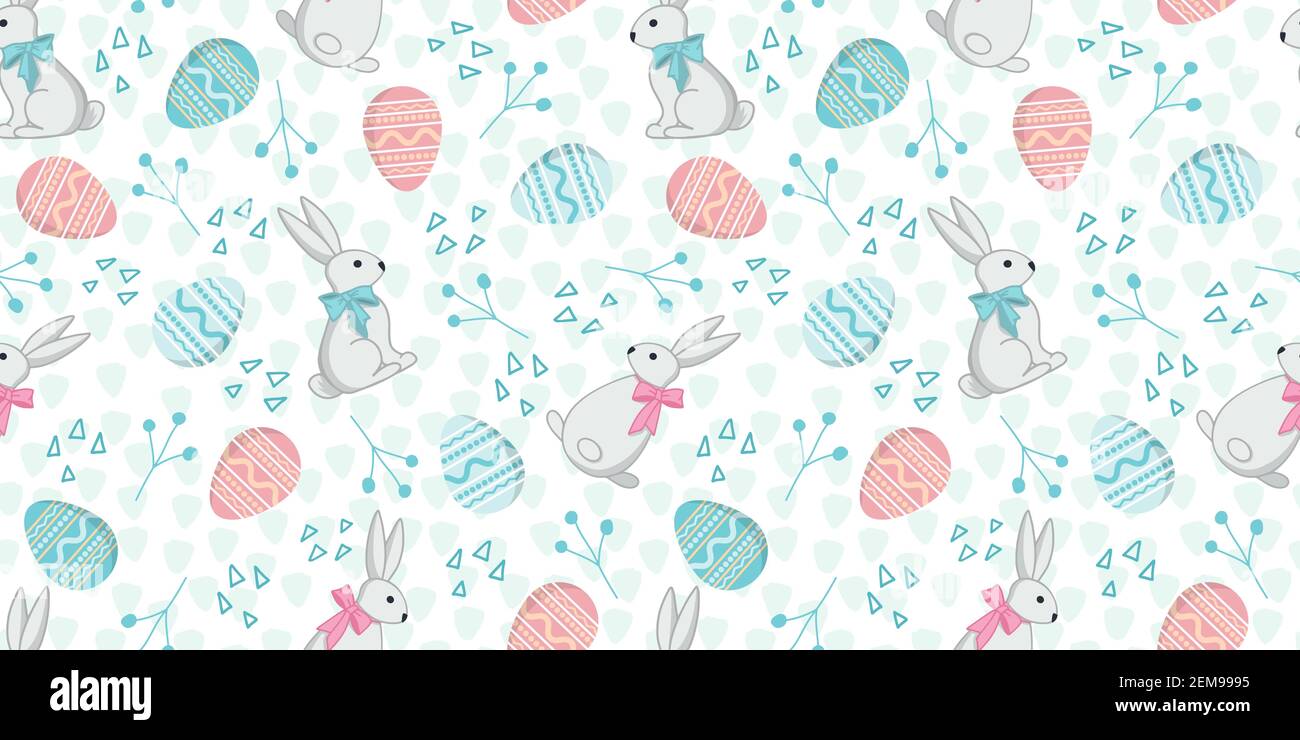 Seamless pattern with rabbits in a cartoon style, line art. Background ...