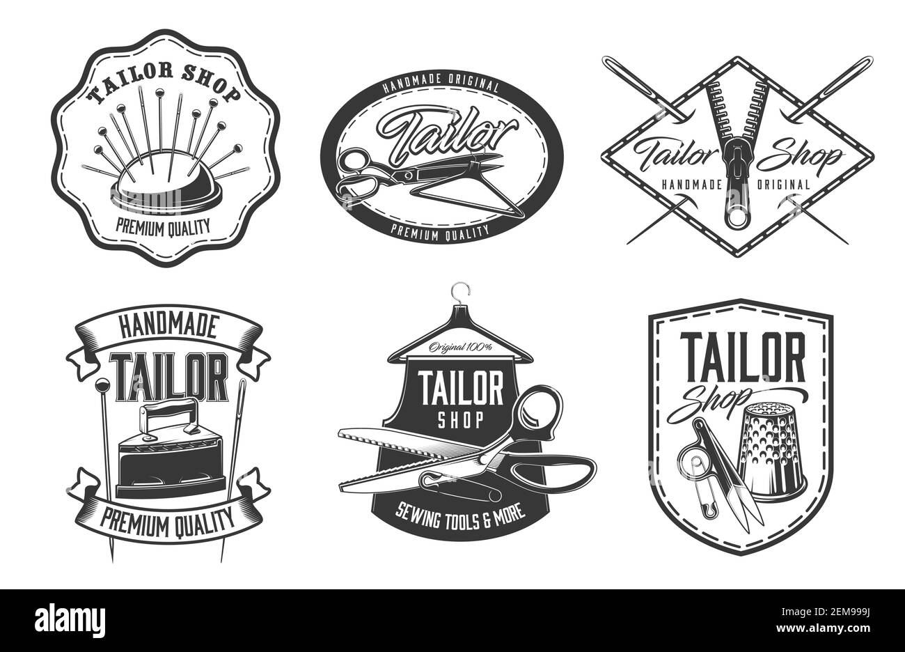 Tailor shop and premium quality dressmaker, vector sign. Handmade ...
