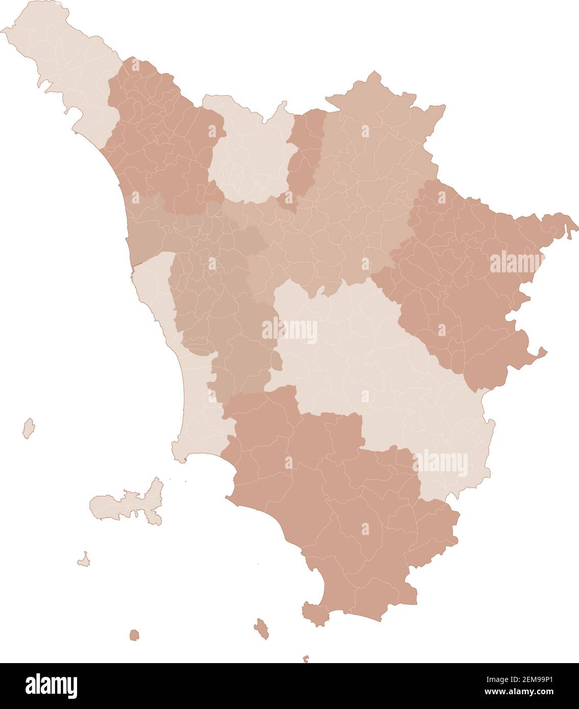 Tuscany map, division by provinces and municipalities. Closed and ...