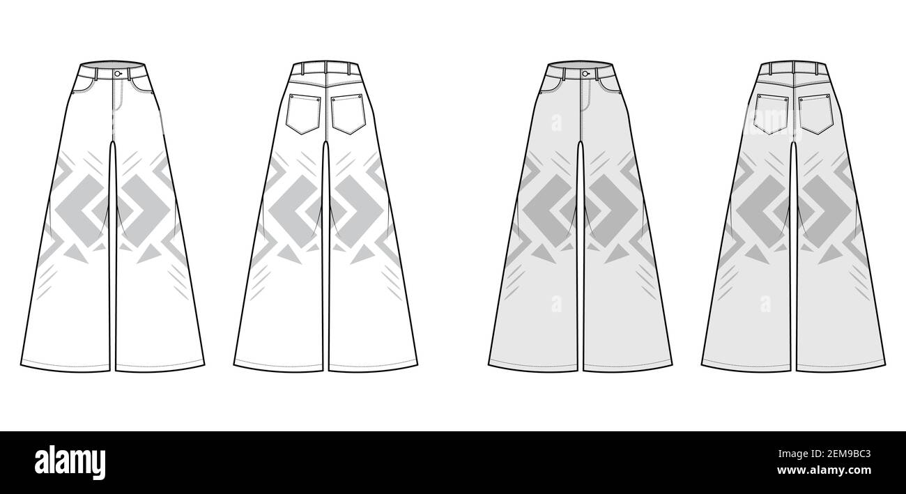 Phat Pants Denim Jeans technical fashion illustration with full length ...