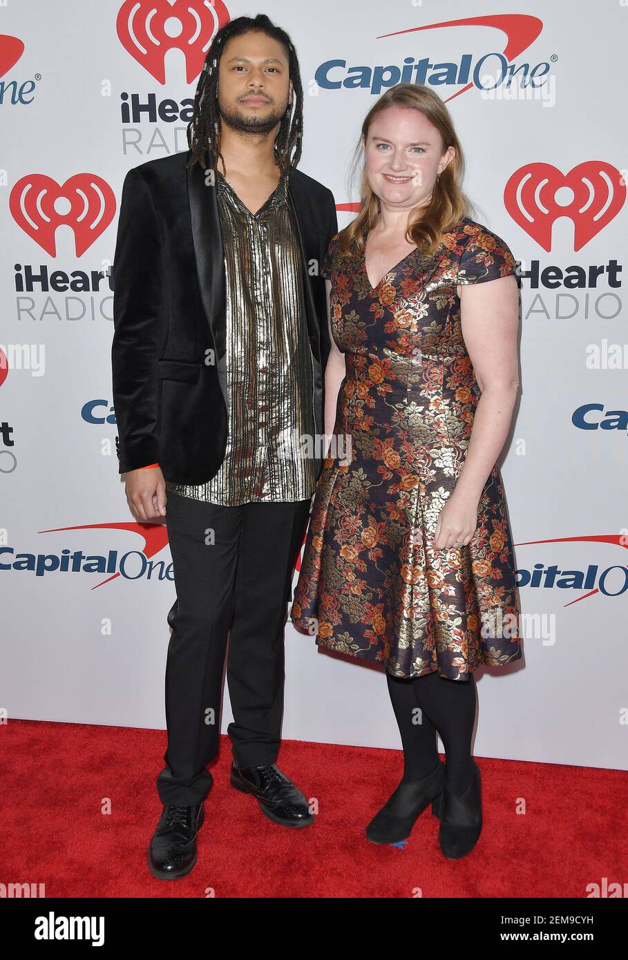 (L-R) Anthony Green and Jennifer Strong arrives at the 2019 iHeartRadio ...
