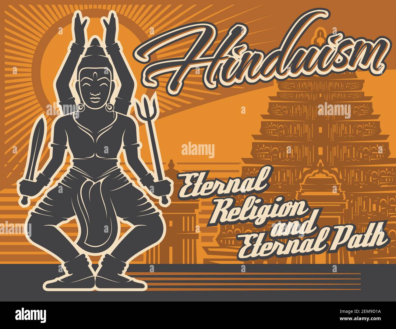 Hinduism religion, vector vintage poster, Shiva deity god and Hindu ...