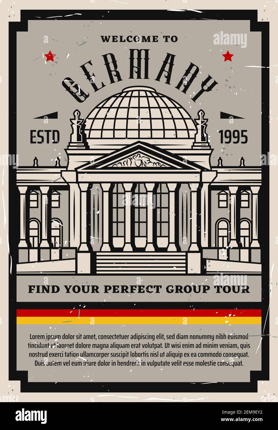 Welcome to Germany, vector retro poster. Travel agency, Berlin group ...
