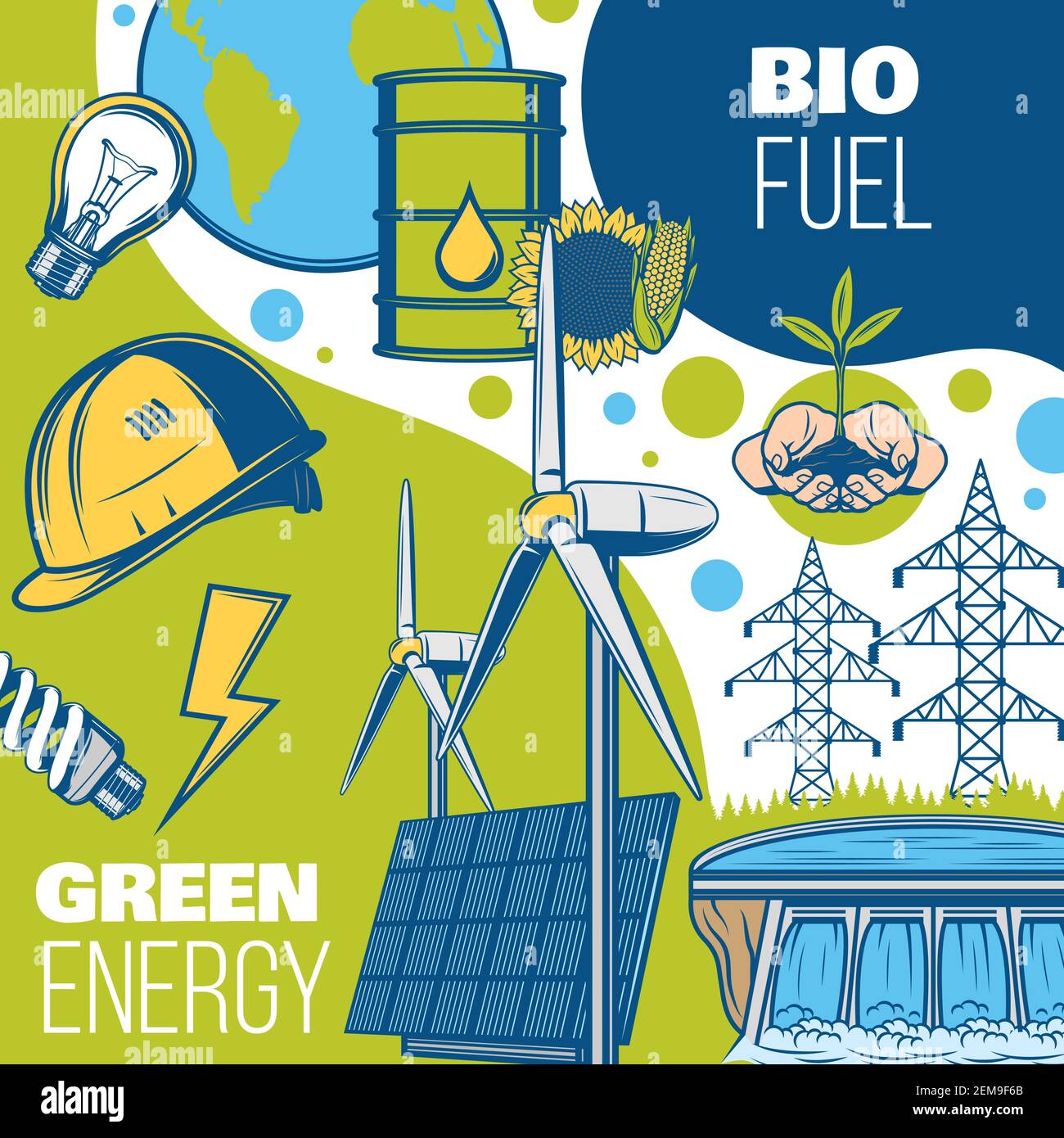 Green energy and power, environment ecosystem conservation, vector. Bio ...