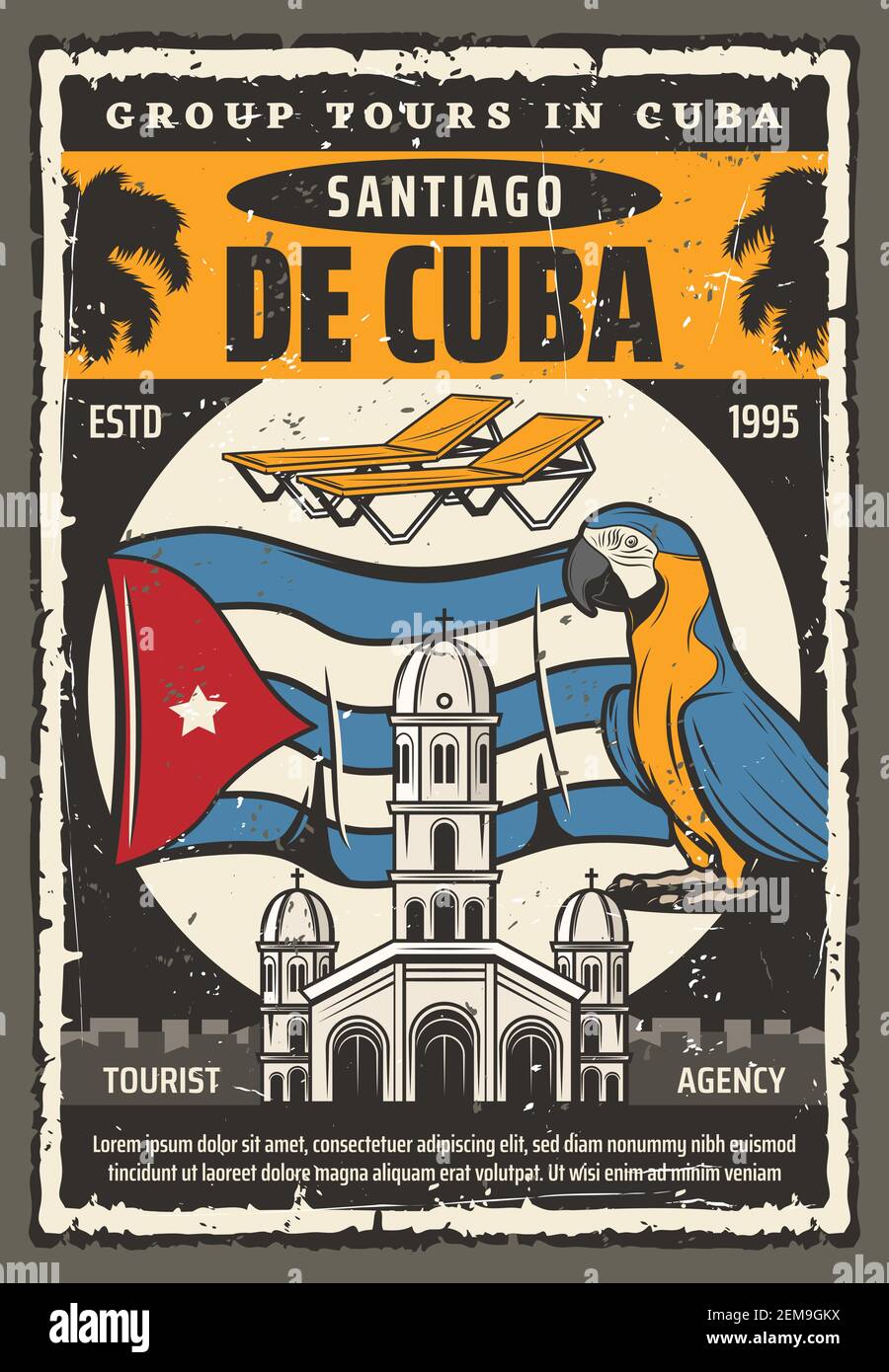 Cuba travel, vector retro vintage poster, Havana landmarks and Santiago ...