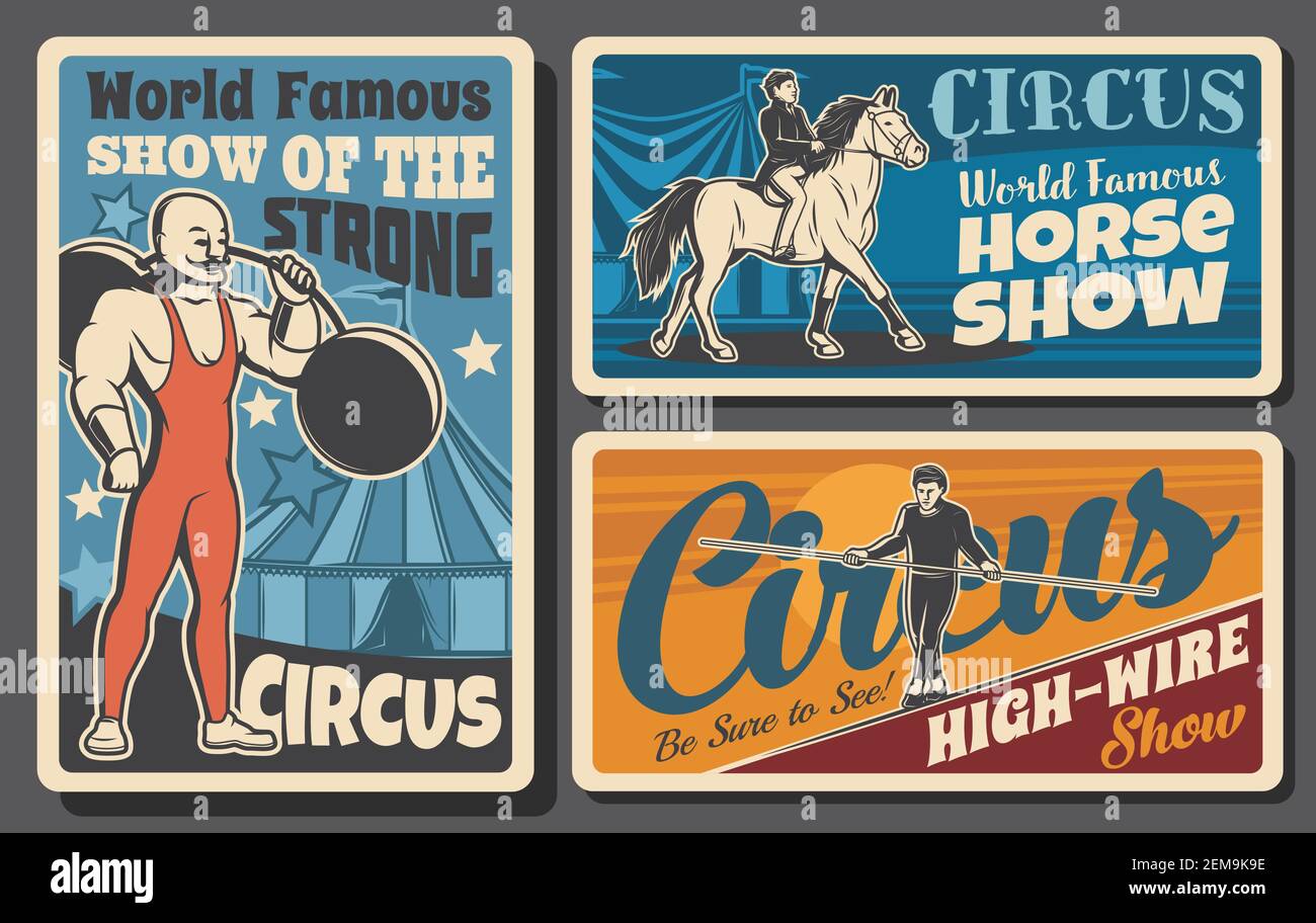 Circus and funfair carnival entertainment show, vector vintage retro ...