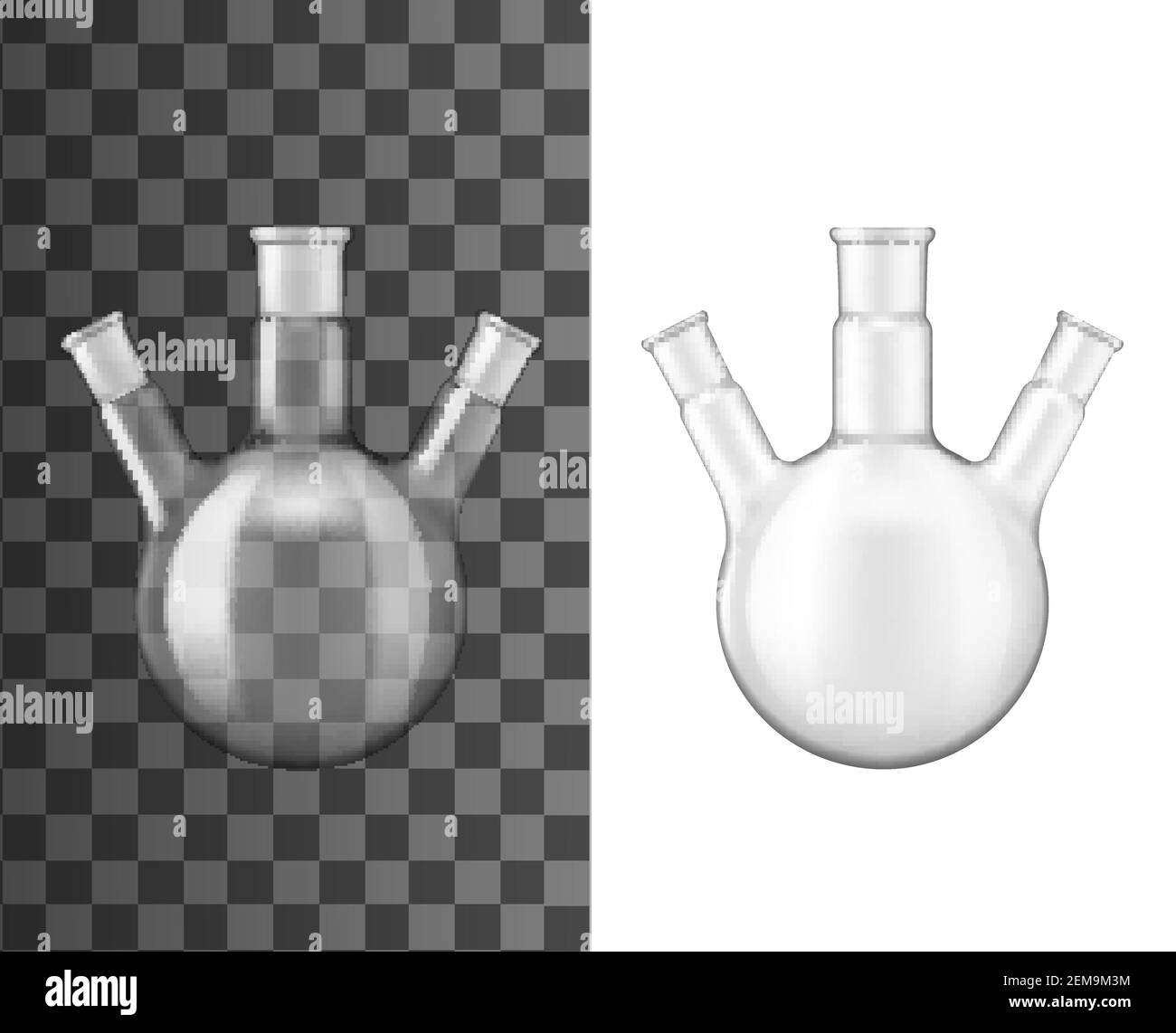 Glass flask, chemical laboratory glassware beaker, vector 3D realistic ...