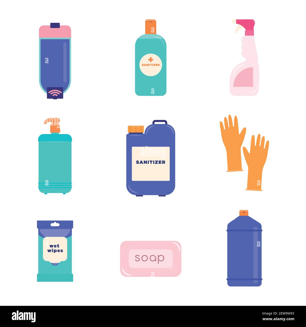 Various products for treatment and disinfection of surfaces and hands ...