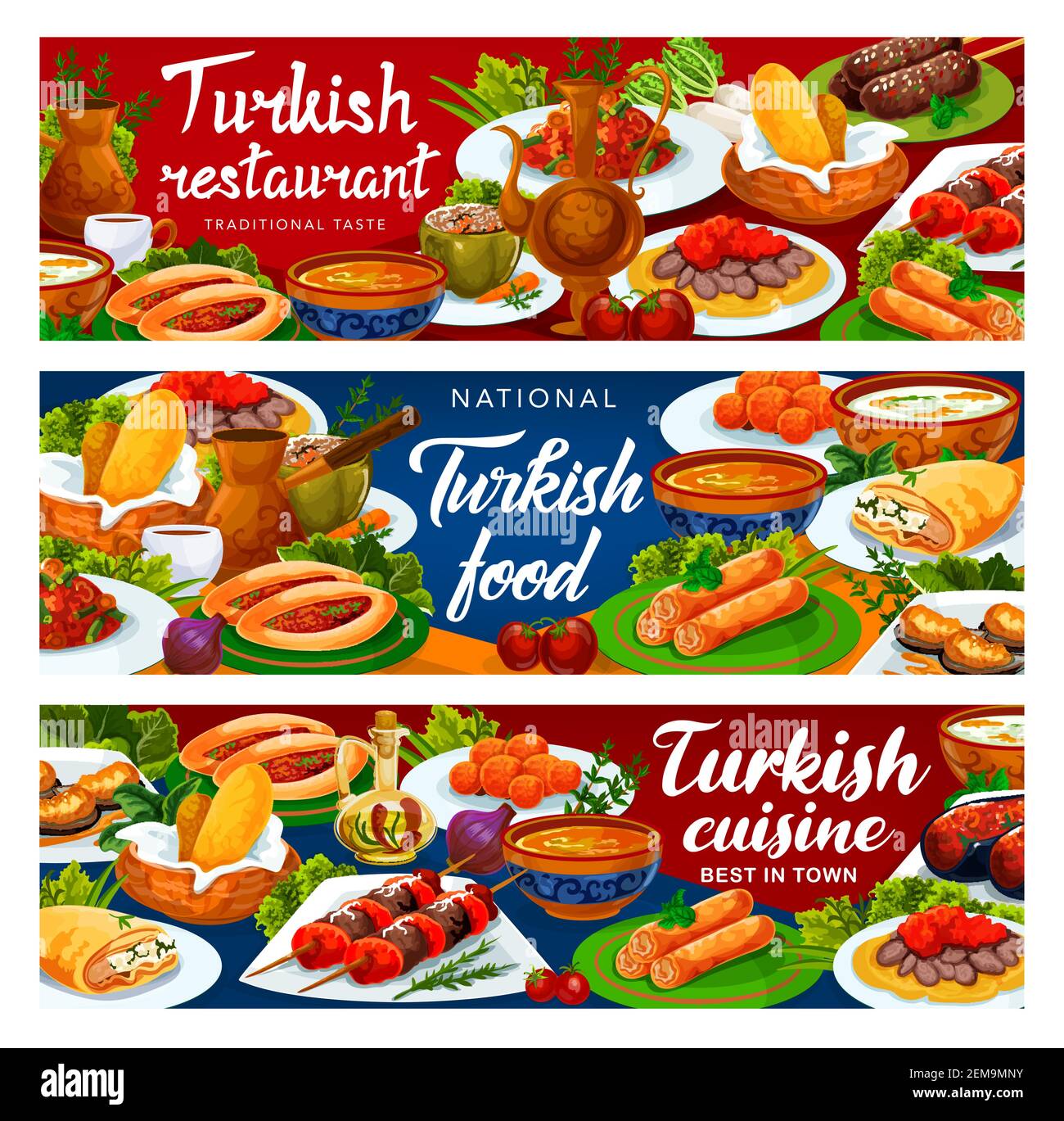 Turkish cuisine banners, Turkey national food restaurant vector menu ...