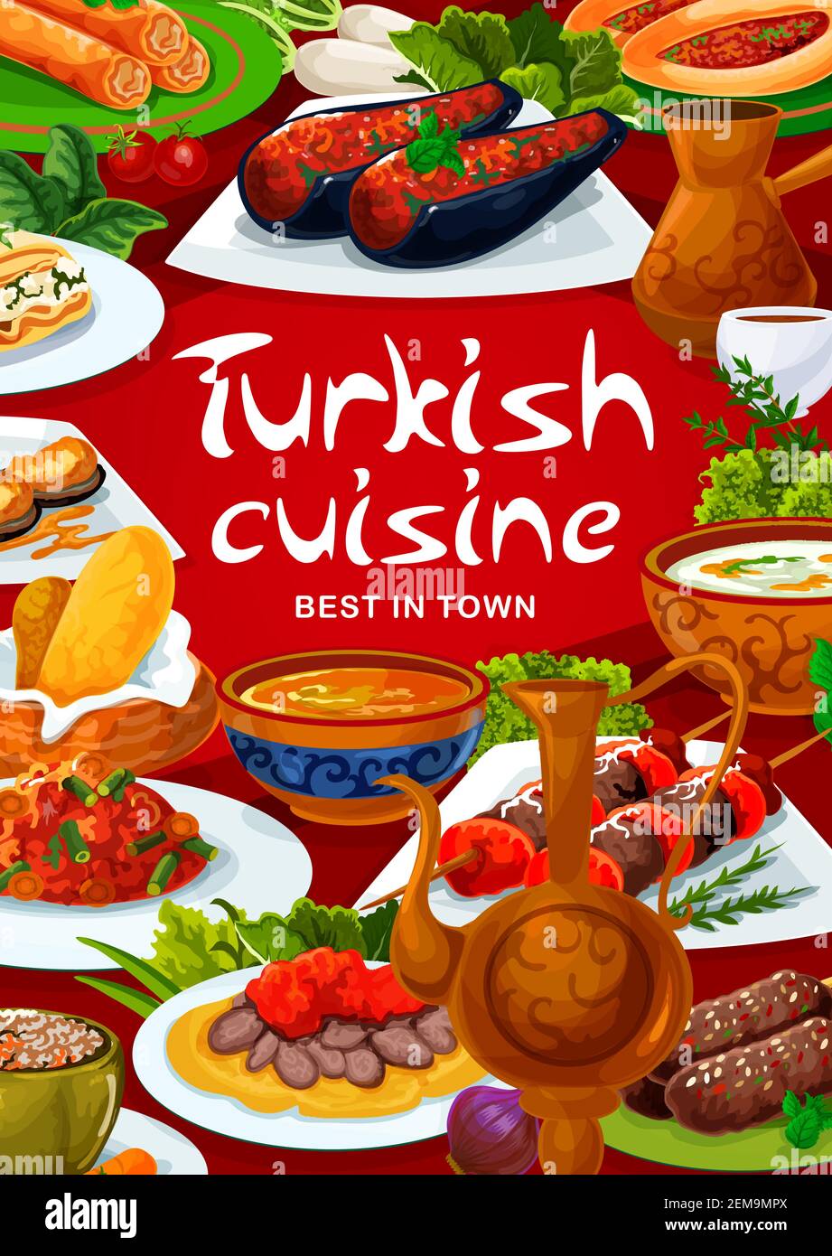 Turkish cuisine restaurant menu, Turkey national food fishes vector ...