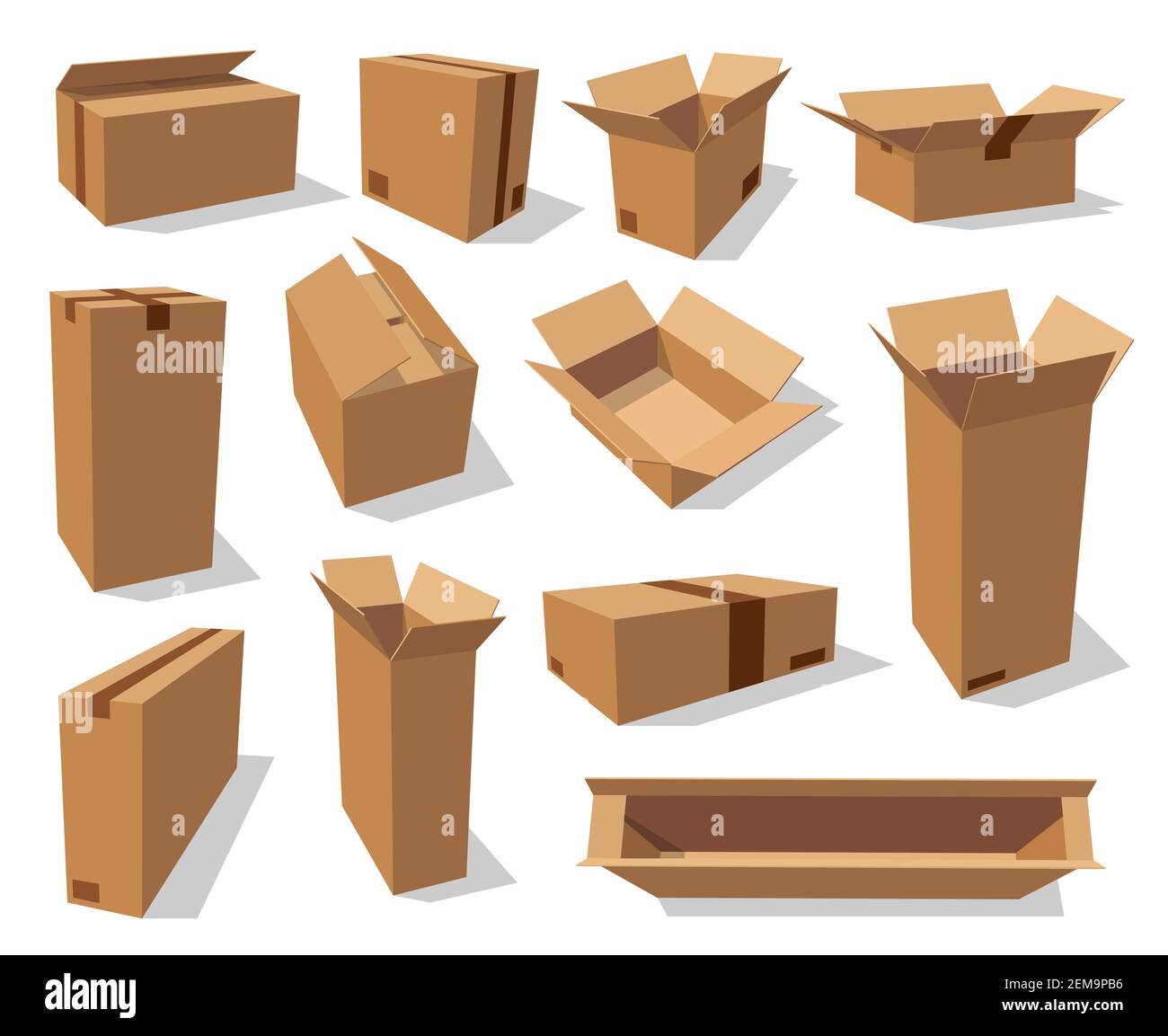 Cardboard boxes, brown carton paper packages, vector realistic mockup ...