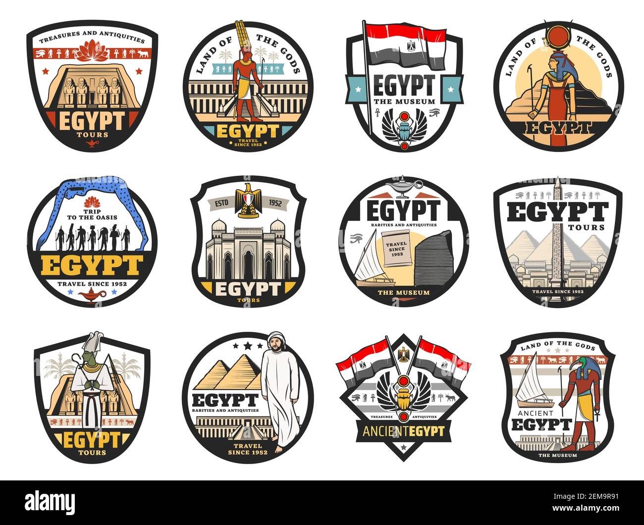 Ancient Egypt travel and religion, culture and landmarks vector icons ...
