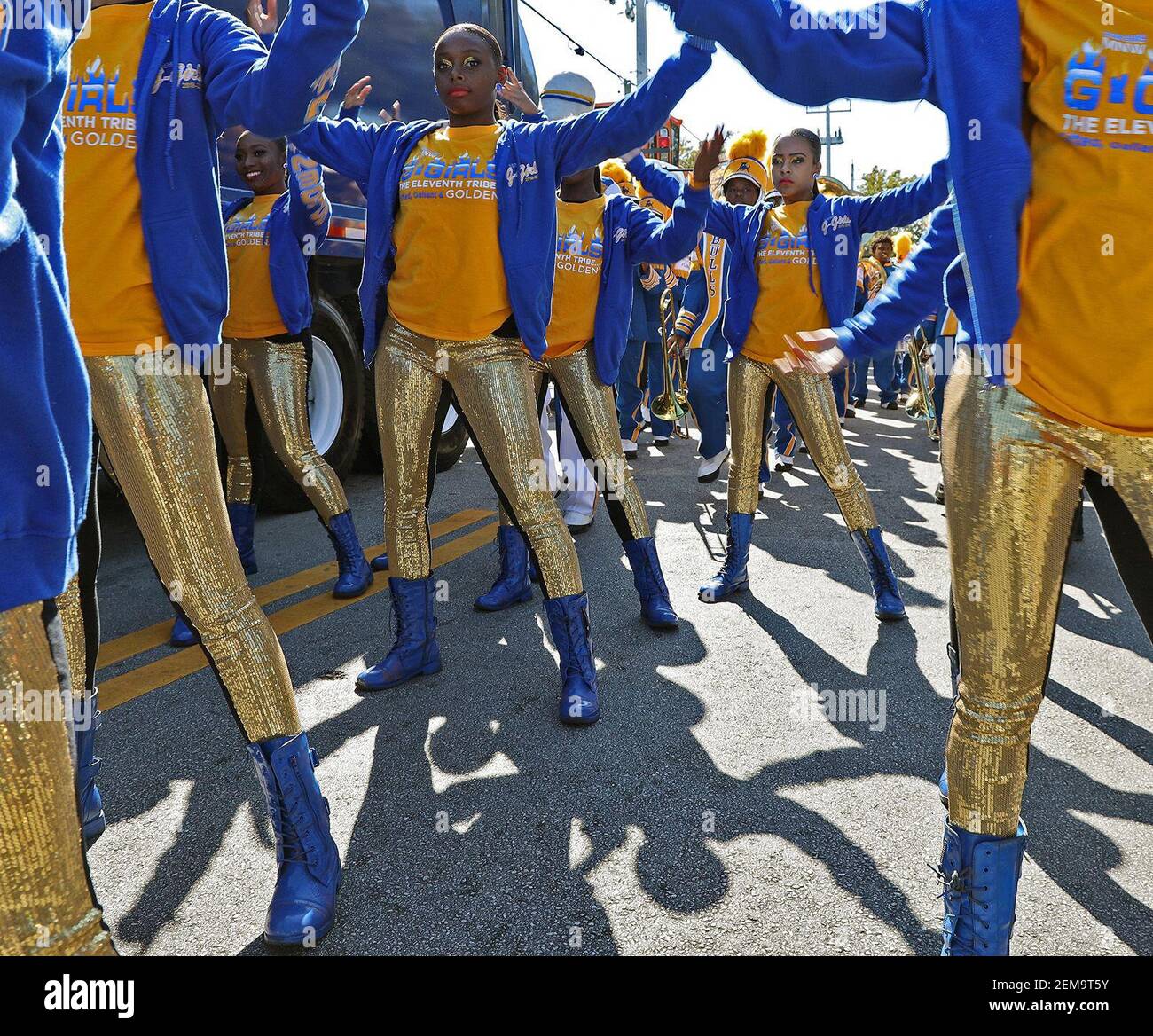 Miami Northwestern dancers rehearse at posting area before the start of ...