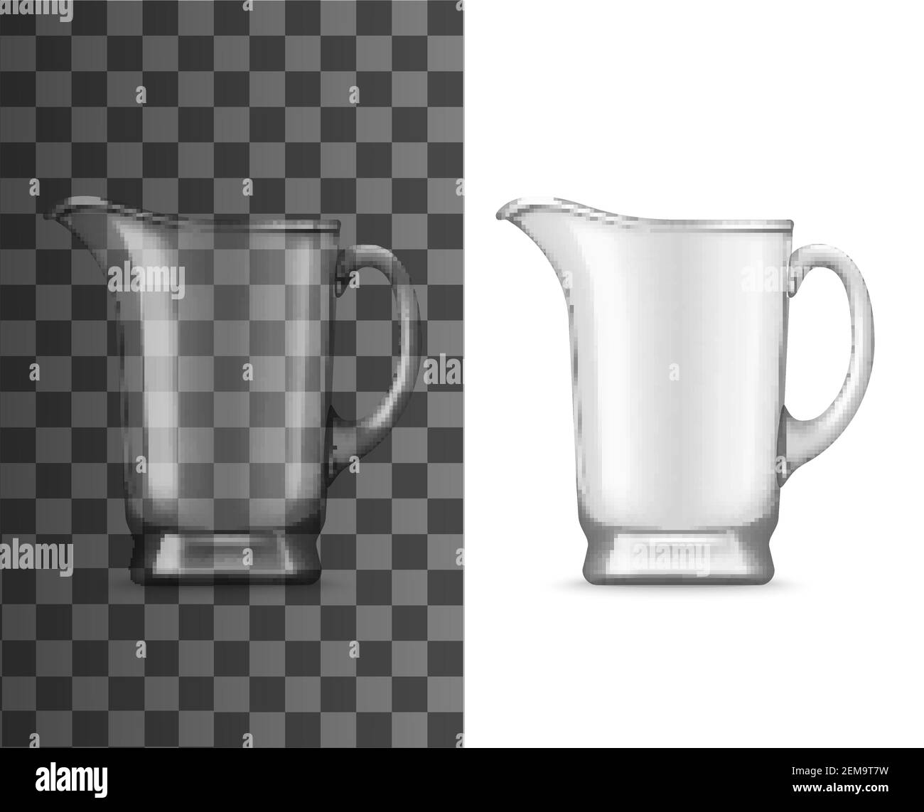 Glass jug vector mockup of realistic empty pitcher with handle and ...