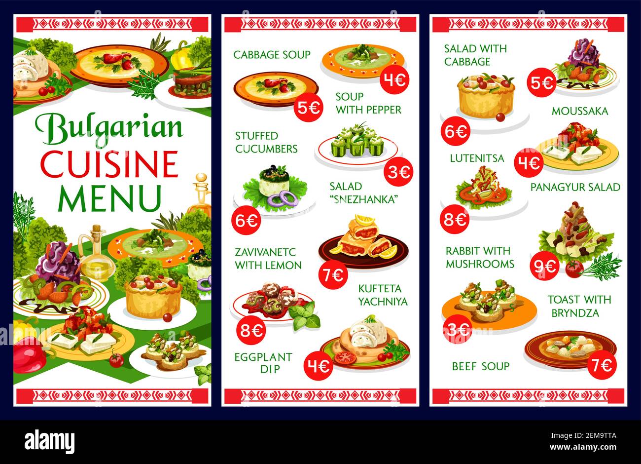 Bulgarian restaurant menu vector template of traditional cuisine food ...