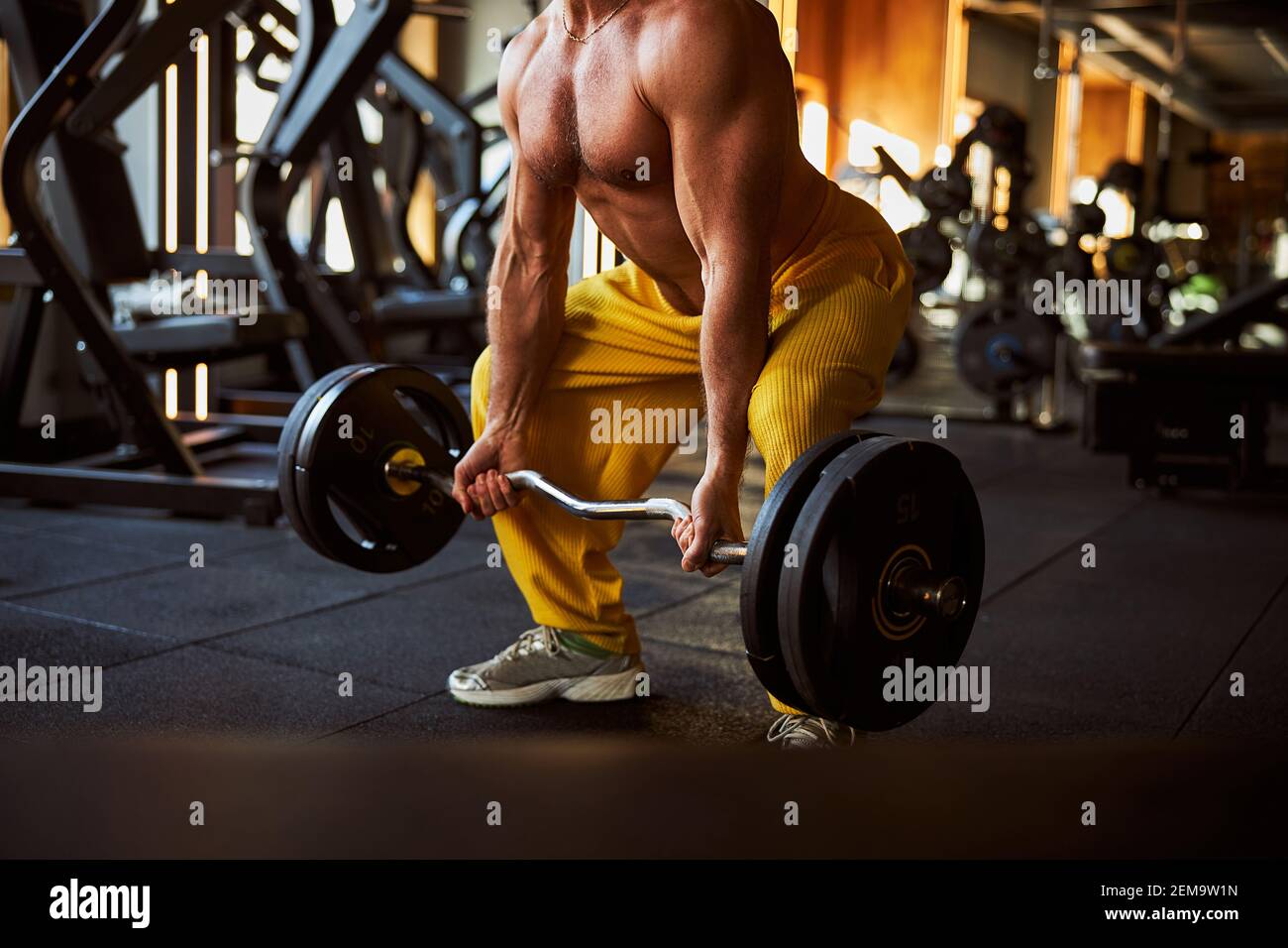 Sturdy gentleman is practising weight-lifting at gym Stock Photo - Alamy