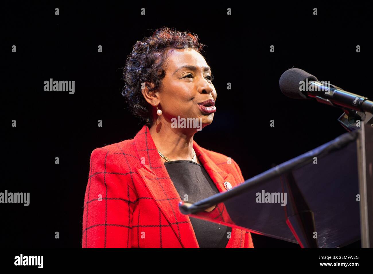 US Congresswoman Yvette Clarke is seen offering remarks at the Brooklyn ...