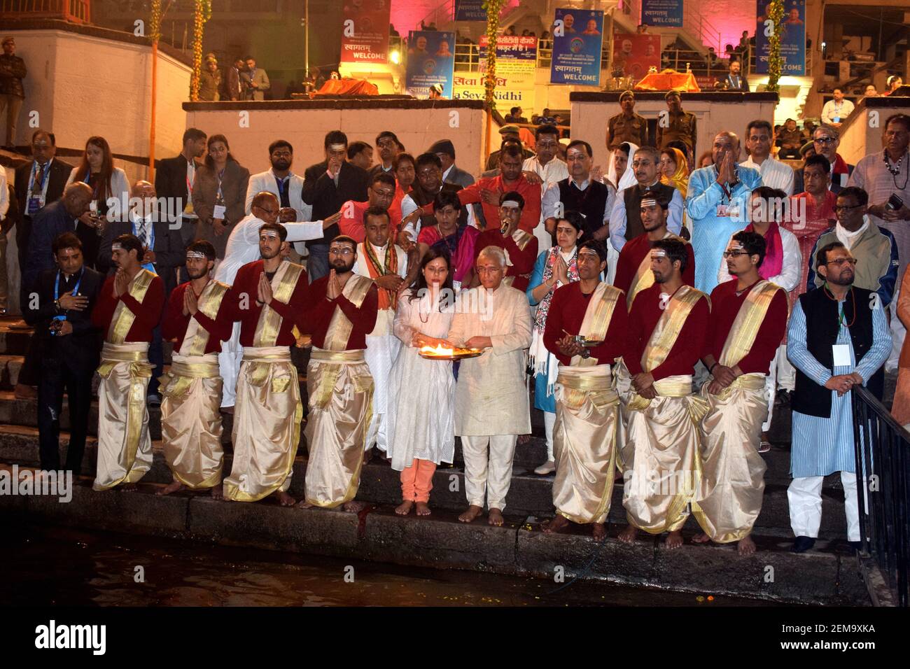 VARANASI, INDIA - JANUARY 22: Mauritius Pravind Kumar Jugnauth along ...
