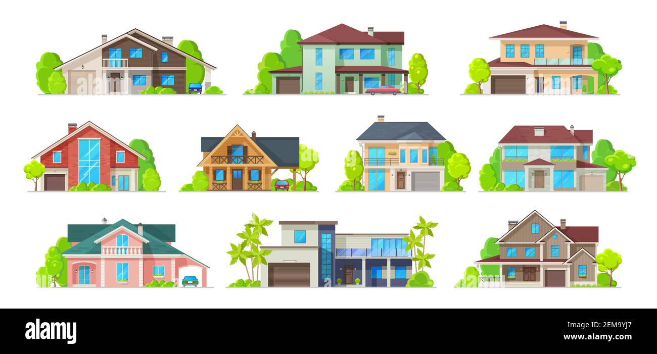 House building vector icons of real estate homes, cottages, villas and ...