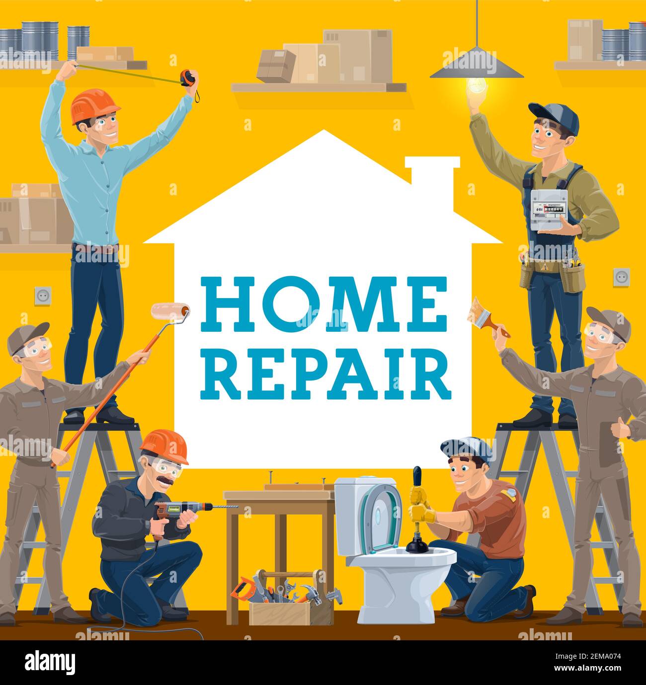 House repair vector design of construction industry workers with work ...