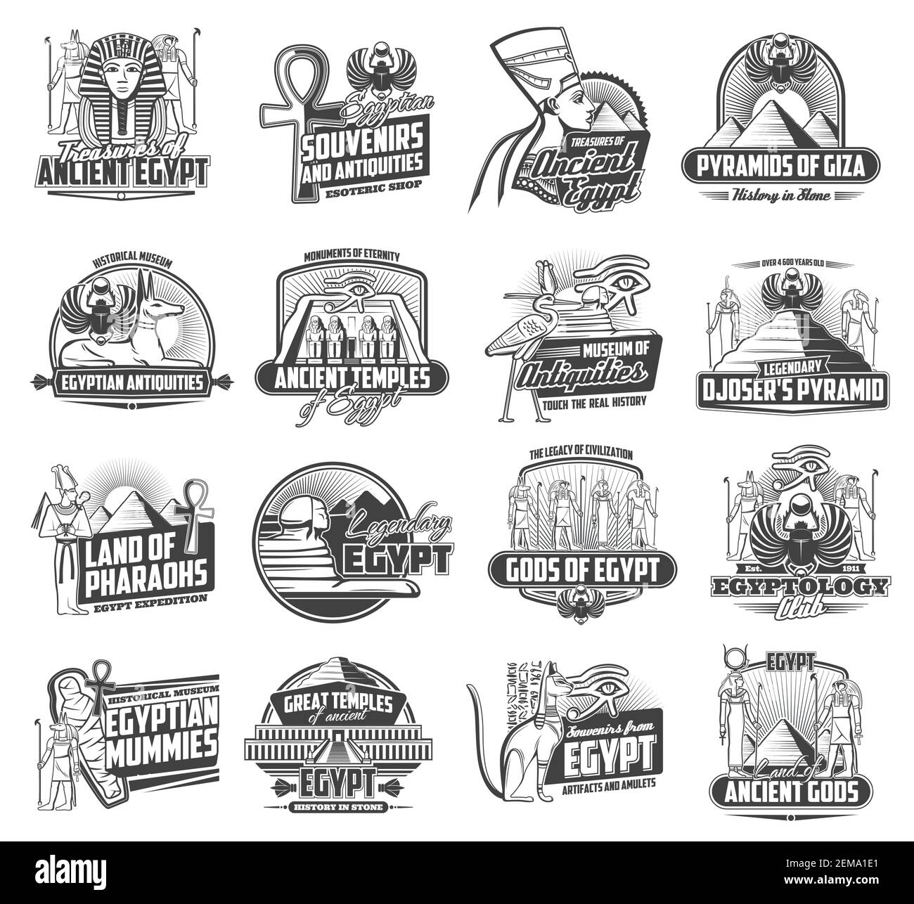 Egypt tourism and travel vector icons, Ancient Egypt culture and ...