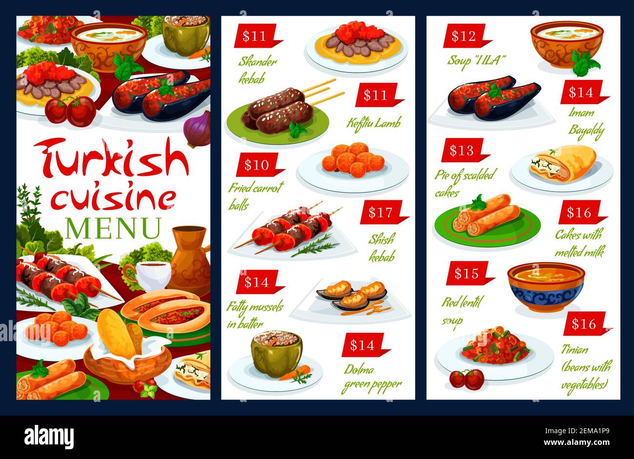 Turkish cuisine national food vector authentic restaurant menu. Turkish ...