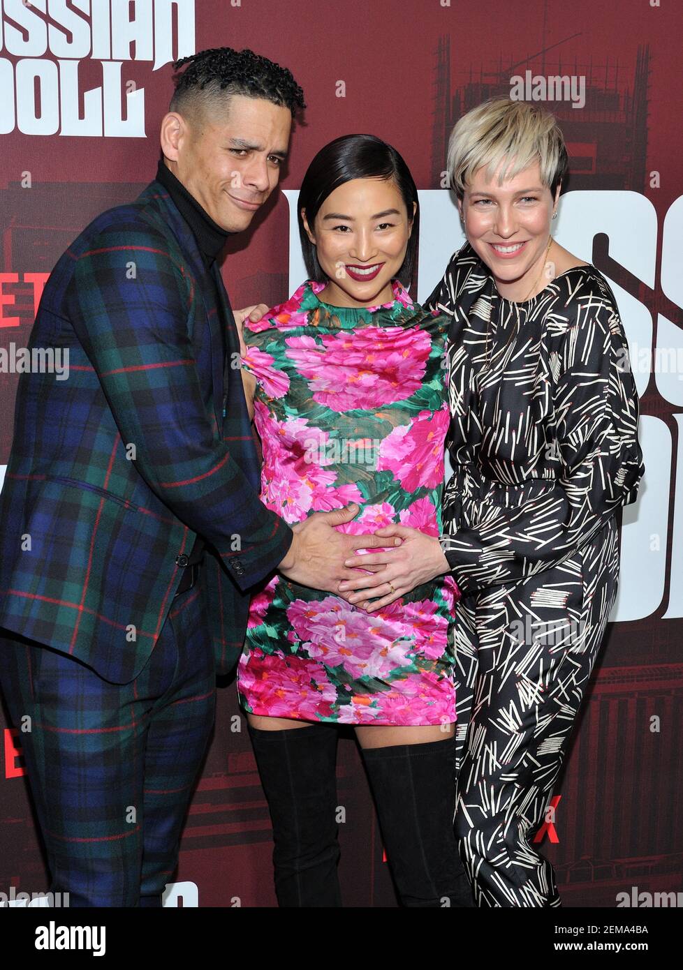 L-R: Actors Carlie Barnett, Greta Lee and Rebecca Henderson attend the ...