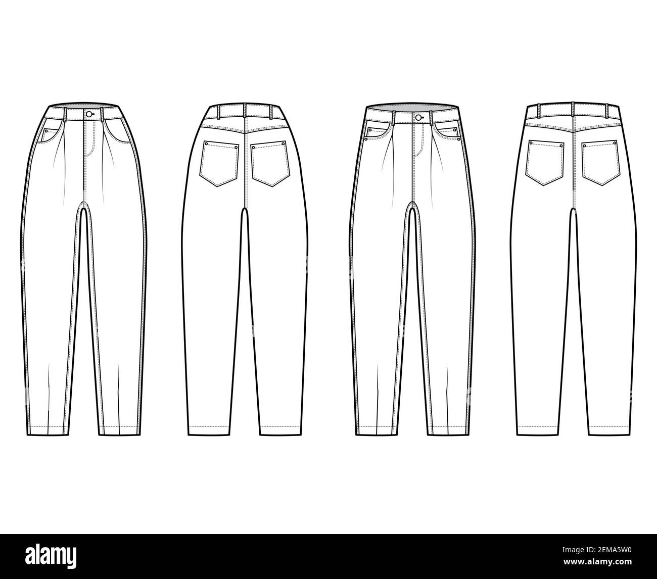 Set of Jeans botton fly tapered Denim pants technical fashion ...
