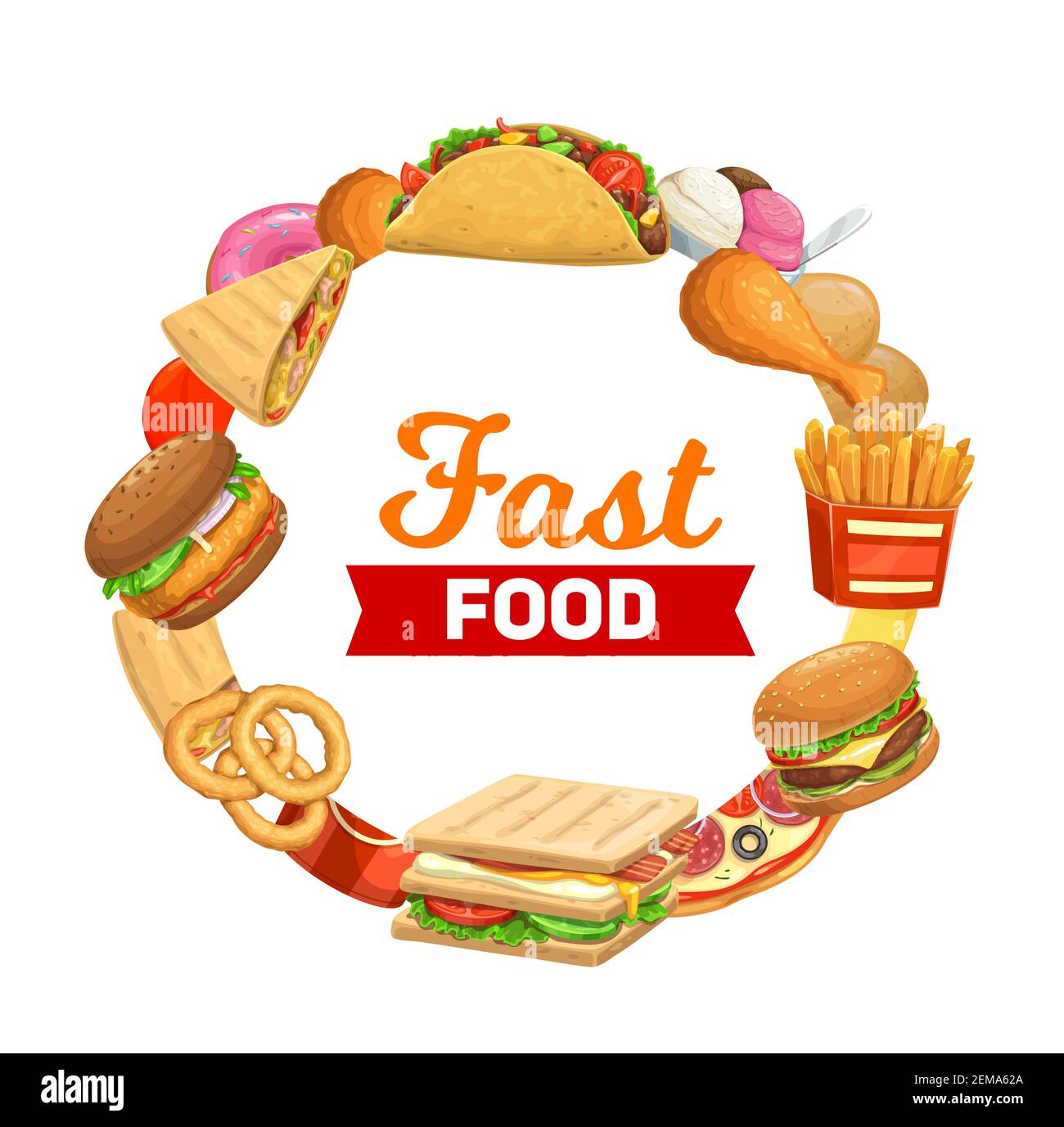 Fast food vector menu, bistro and restaurant pizza, burgers and ...