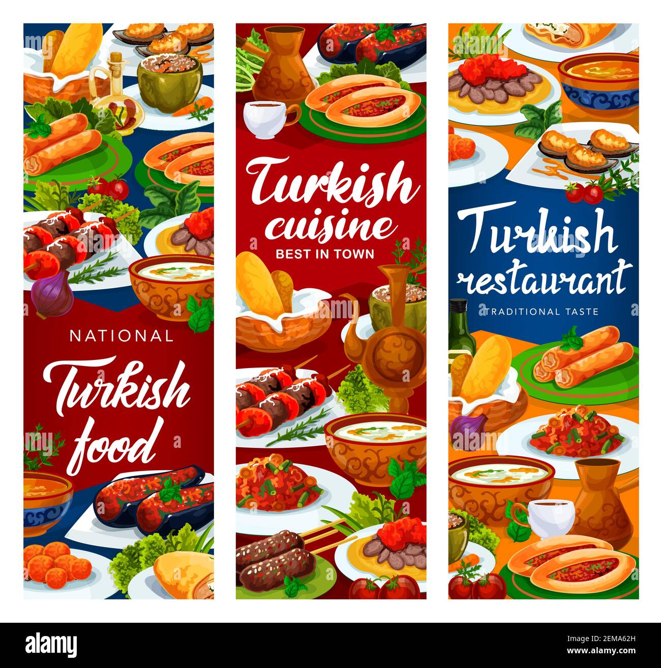 Turkish cuisine restaurant vector banners, Turkey national food dishes ...