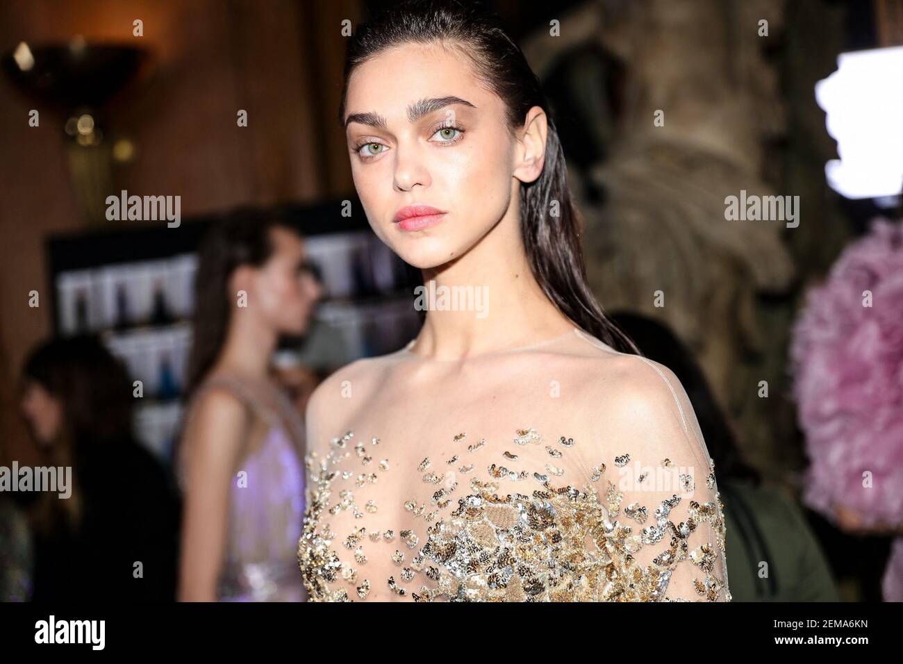 Zhenya Katava In Backstage At The Zuhair Murad Show During Paris