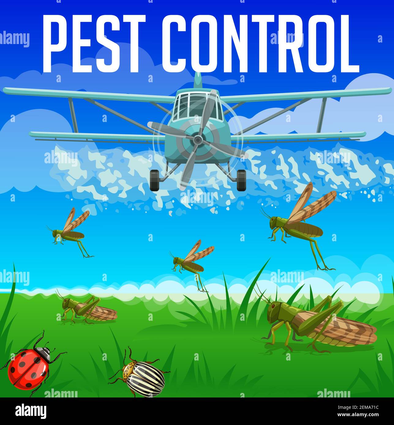 Locust, grasshopper, ladybug and colorado beetle pest control. Aerial ...