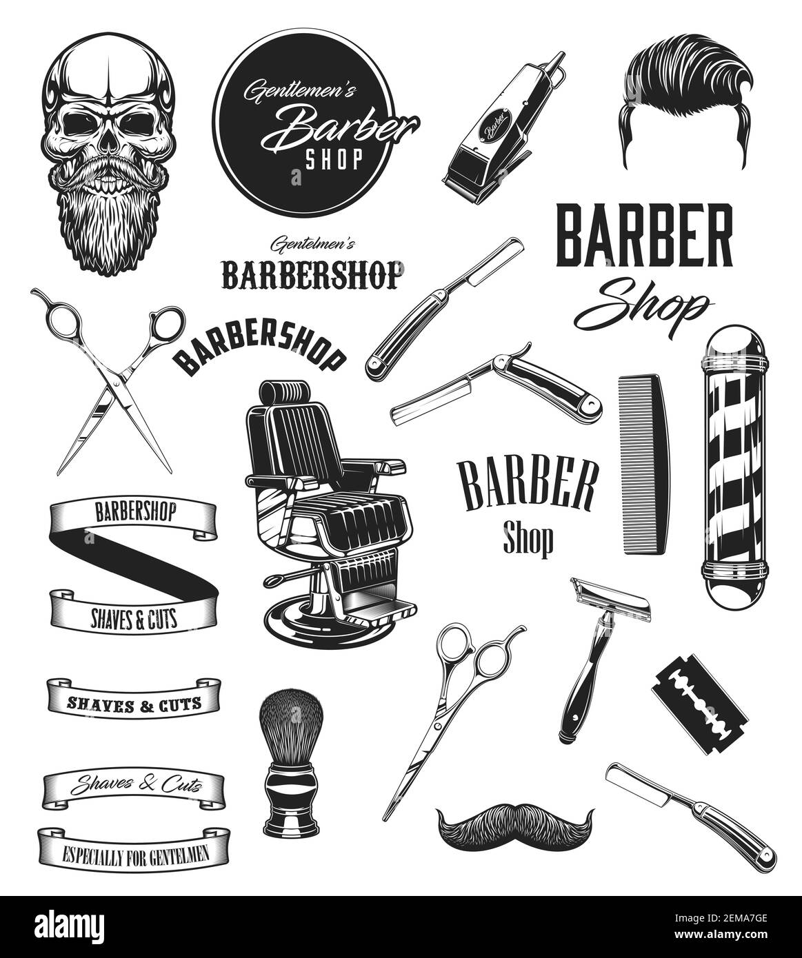 Barber shop vintage vector icons, barbershop mustaches and beard shave ...