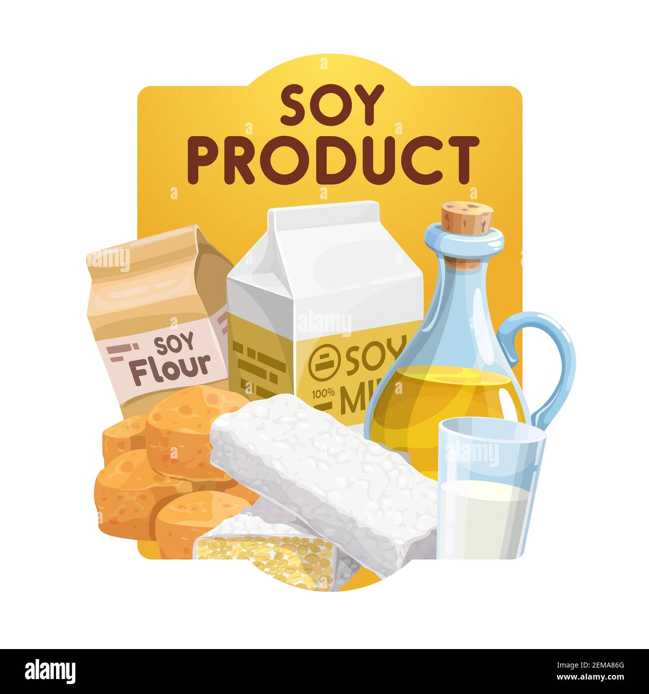 Soy food products and soybean vegetarian food, vector vegetarian meals ...