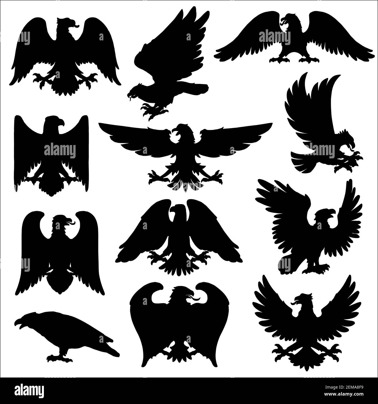 Heraldic eagle, vector icons of Gothic heraldic hawk or falcon birds ...