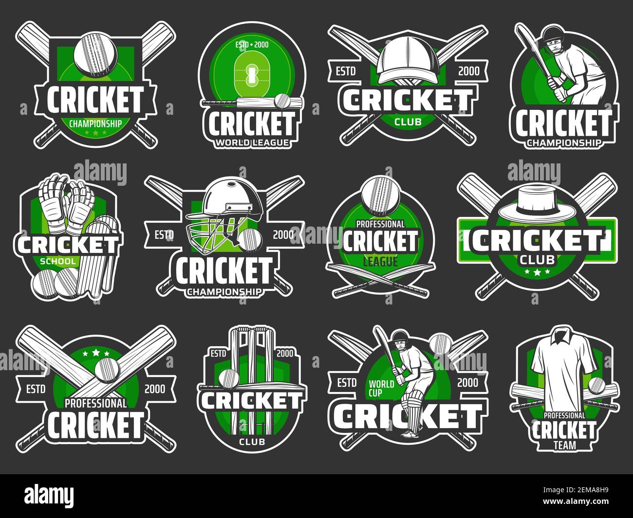 Cricket club badges and sport team emblems, league championship cup ...