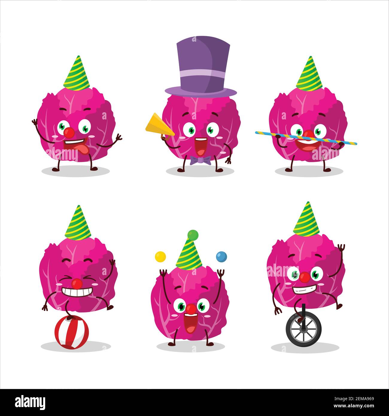 Cartoon character of red cabbage with various circus shows. Vector ...
