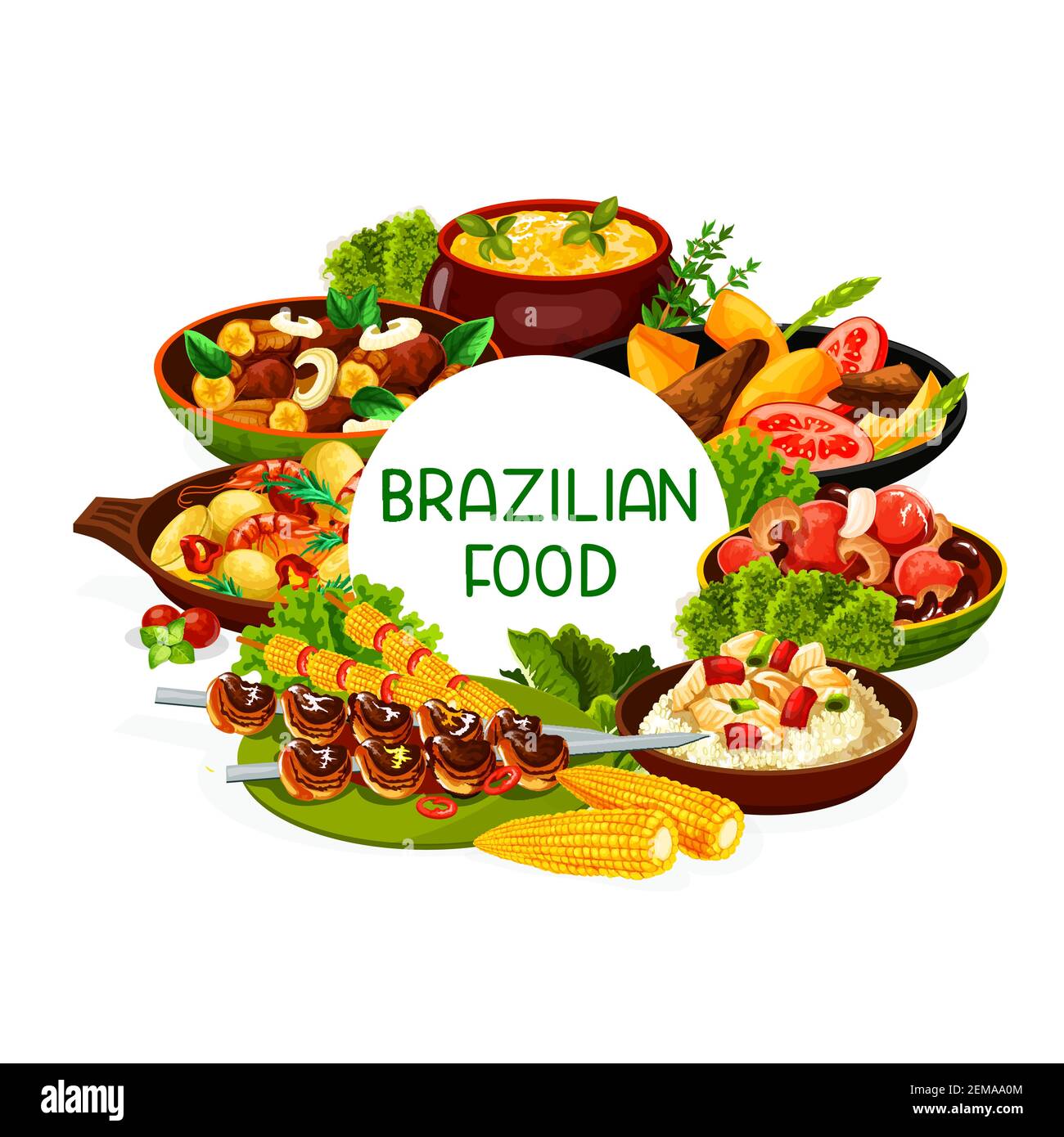 Brazilian food cuisine, Brazil meat and fish dishes vector menu ...