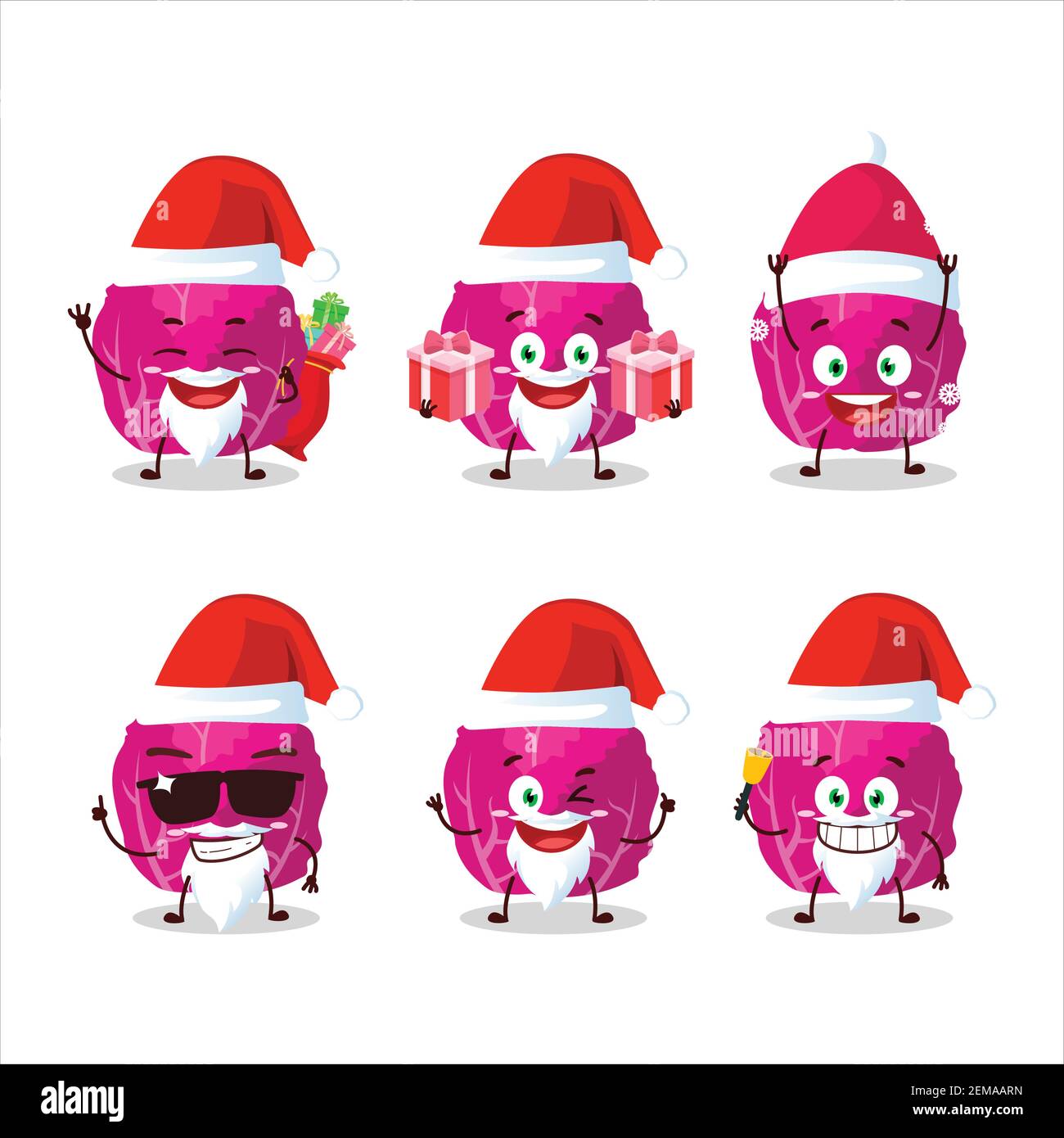 Santa Claus emoticons with red cabbage cartoon character. Vector ...