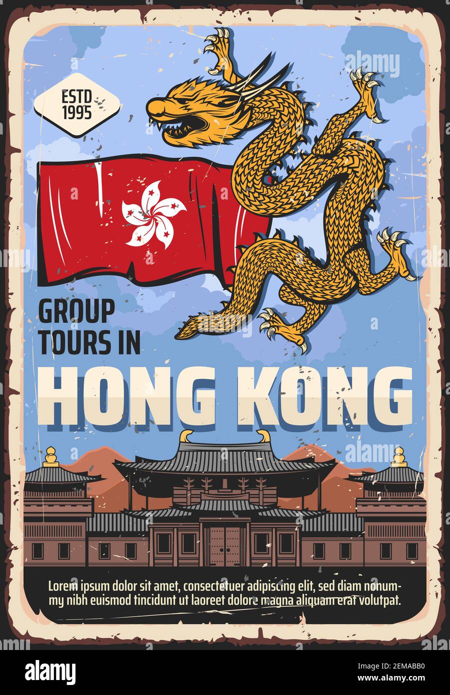 Hong Kong and China travel vector design of Chinese dragon, traditional ...