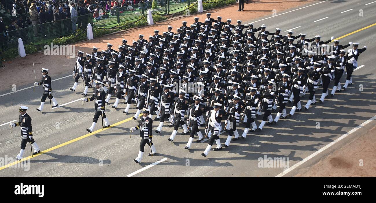 NEW DELHI, INDIA - JANUARY 26: Indian Coast Guard contingents march ...