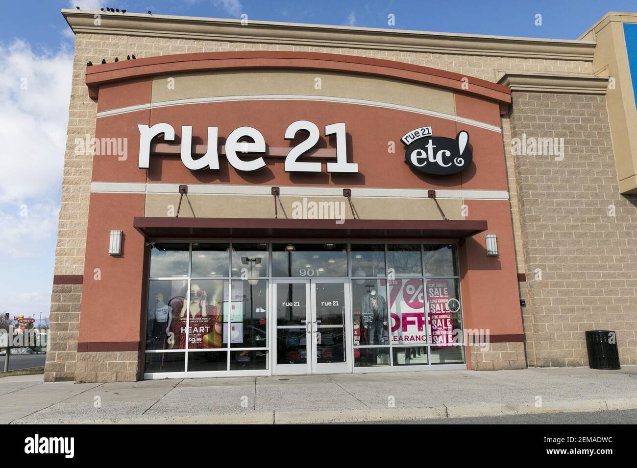 A logo sign outside of a rue21 retail store location in Chambersburg ...