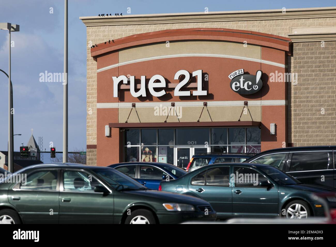 A logo sign outside of a rue21 retail store location in Chambersburg ...