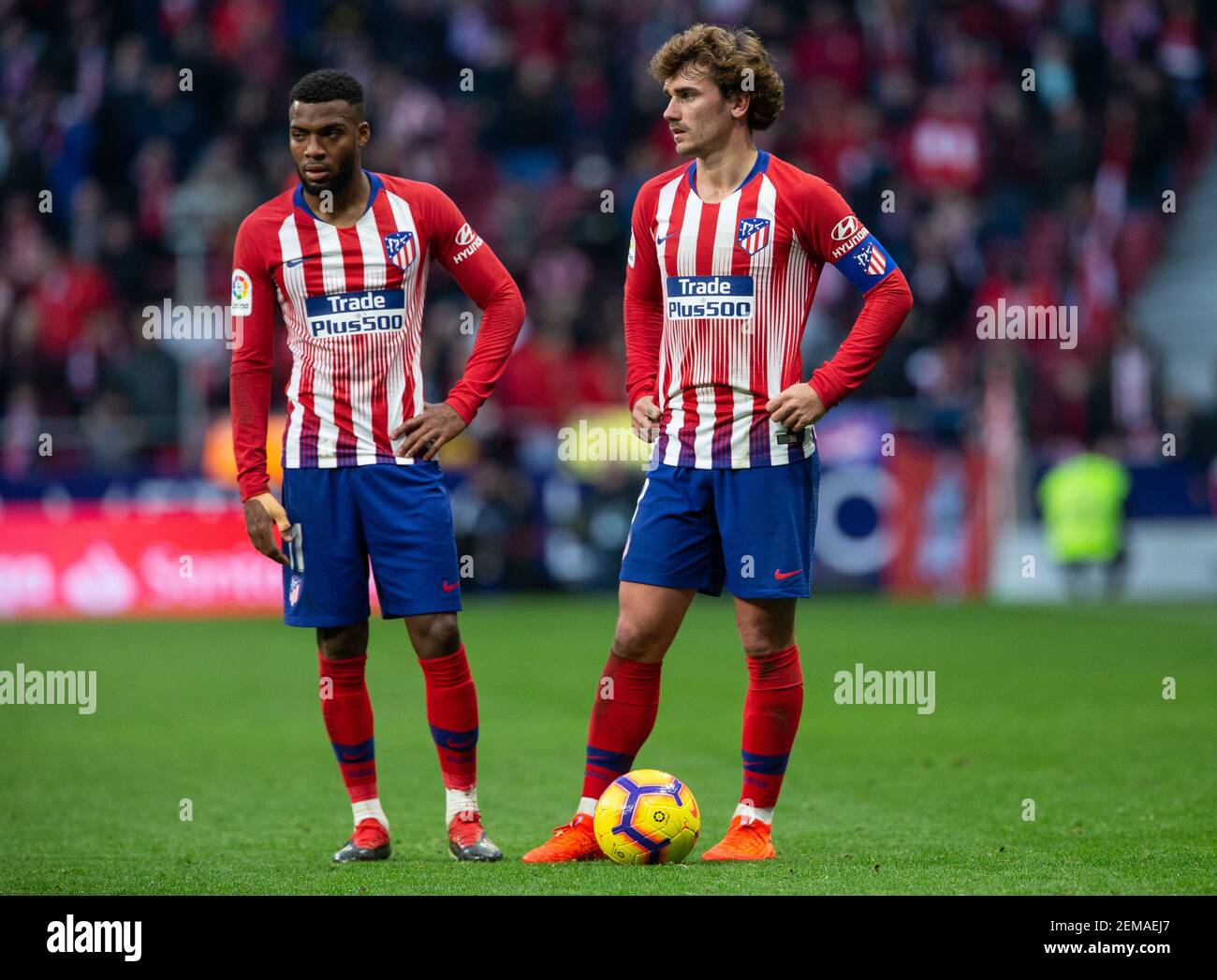 Antoine Griezmann and Thomas Lemar of Atletico Madrid during the match ...